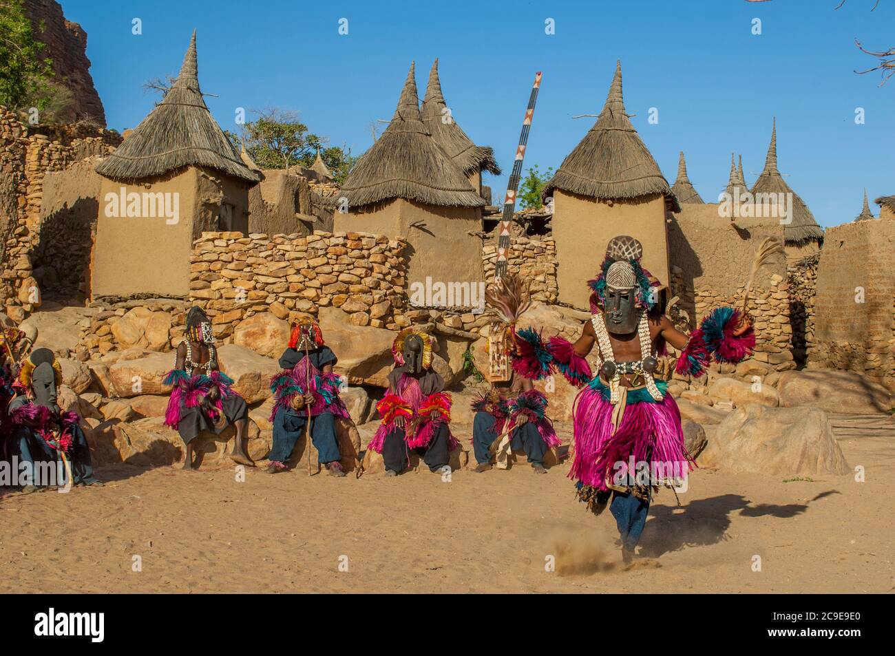 Traditional Dogon dances being performed in a Dogon village at the ...