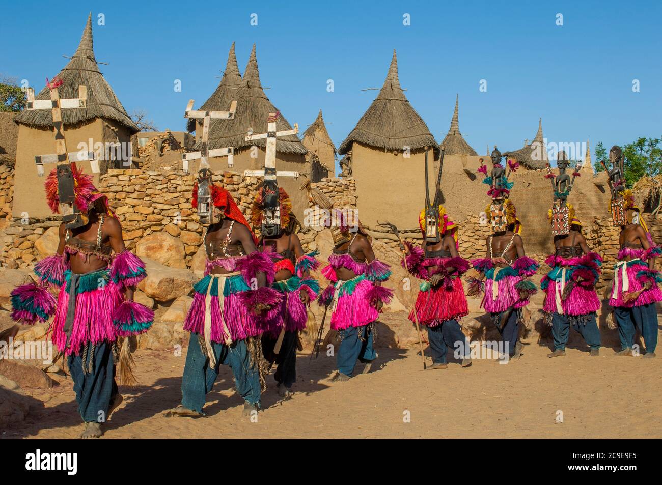 Traditional Dogon dances being performed in a Dogon village at the ...