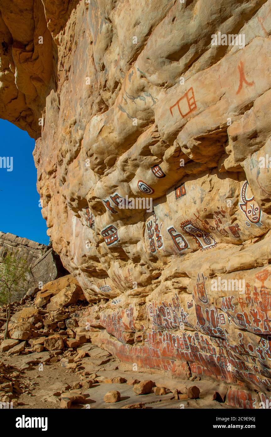 View of the cliff painted with images that reflect the moment of the ...
