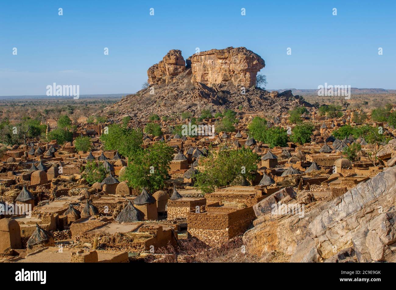 View of the Dogon village of Songho in the Bandiagara Escarpment ...