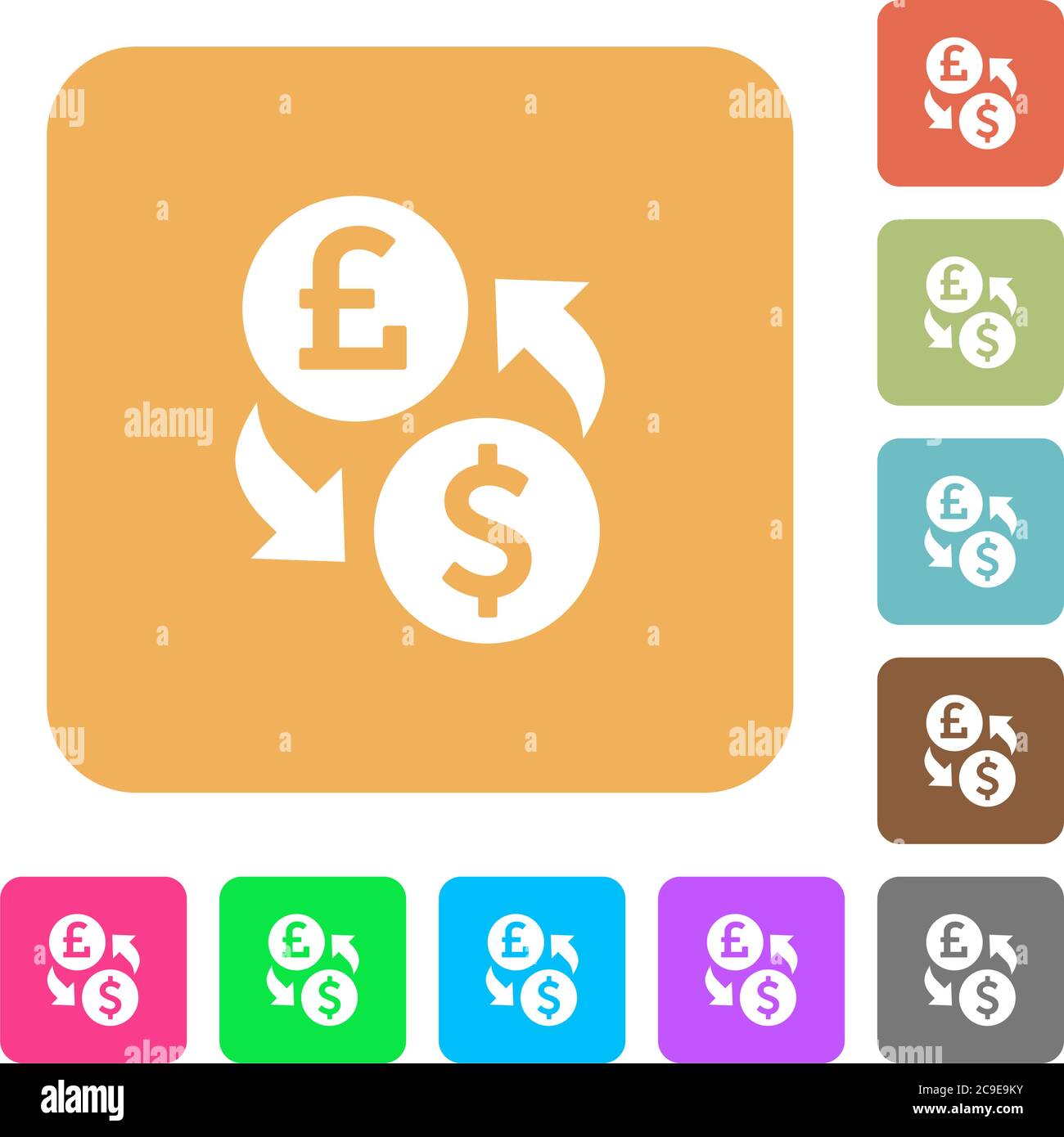 Pound Dollar money exchange flat icons on rounded square vivid color backgrounds Stock Vector ...