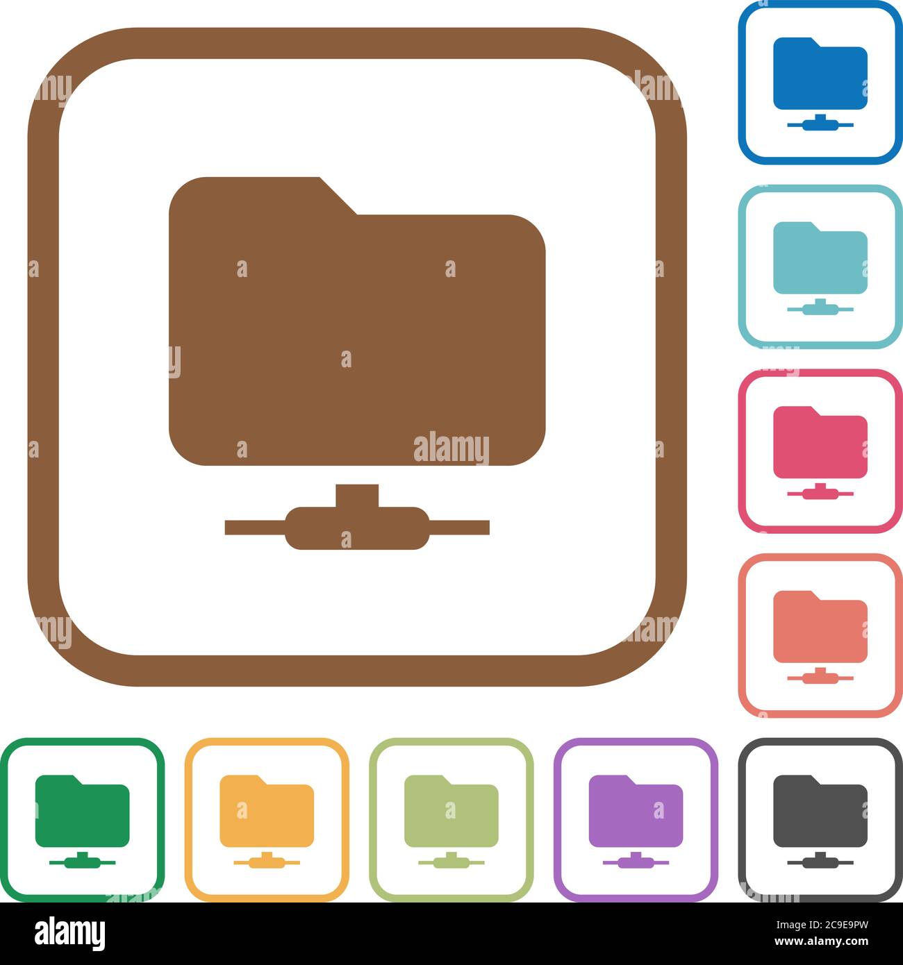 Network folder simple icons in color rounded square frames on white ...
