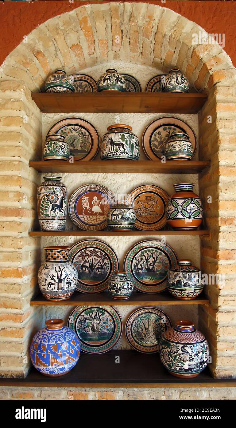 Pots and plates on display at the National Ceramics Museum in Tonala ...
