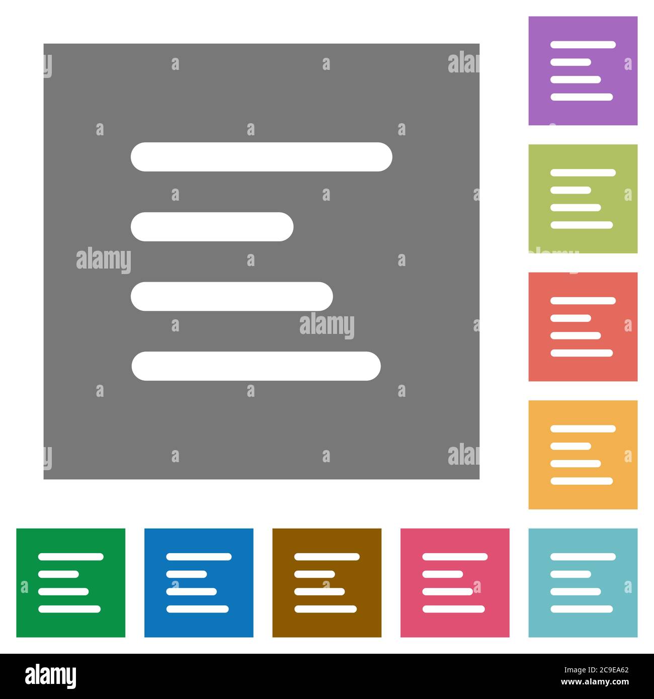 Text align left flat icons on simple color square backgrounds Stock ...