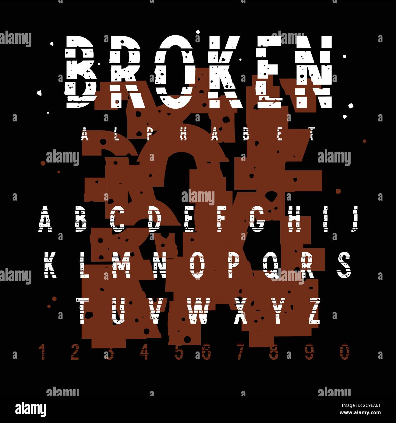Broken alphabet with grunge effect. Vector handmade alphabet. Broken ...