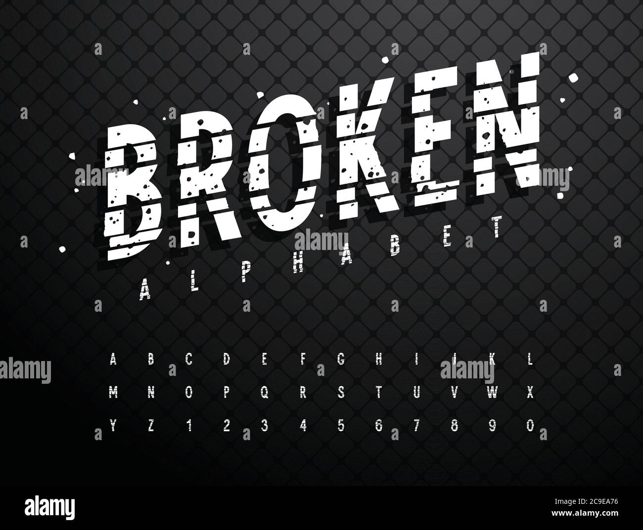 Broken alphabet with grunge effect. Vector handmade alphabet. Broken ...