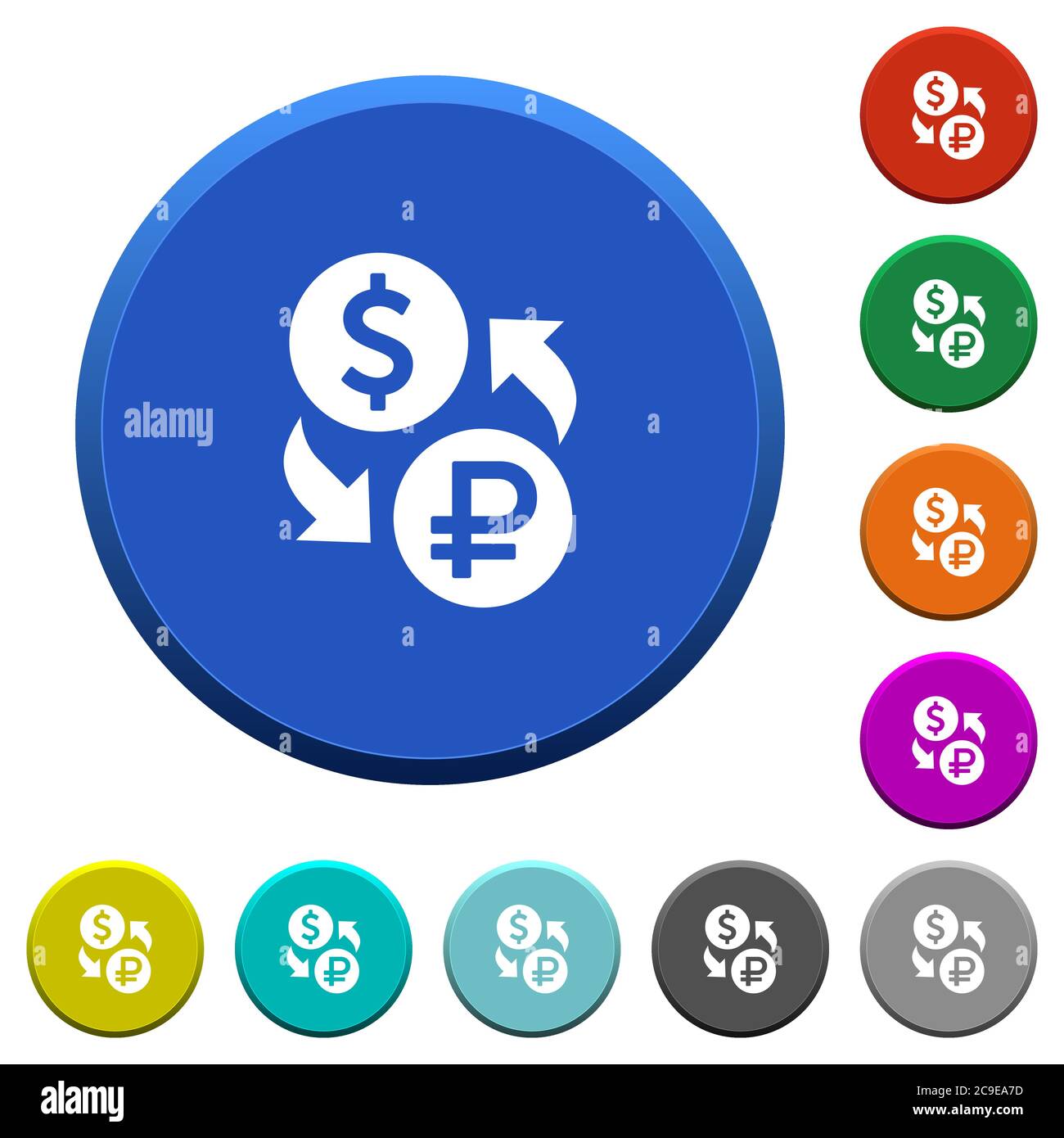 Dollar Ruble money exchange round color beveled buttons with smooth ...
