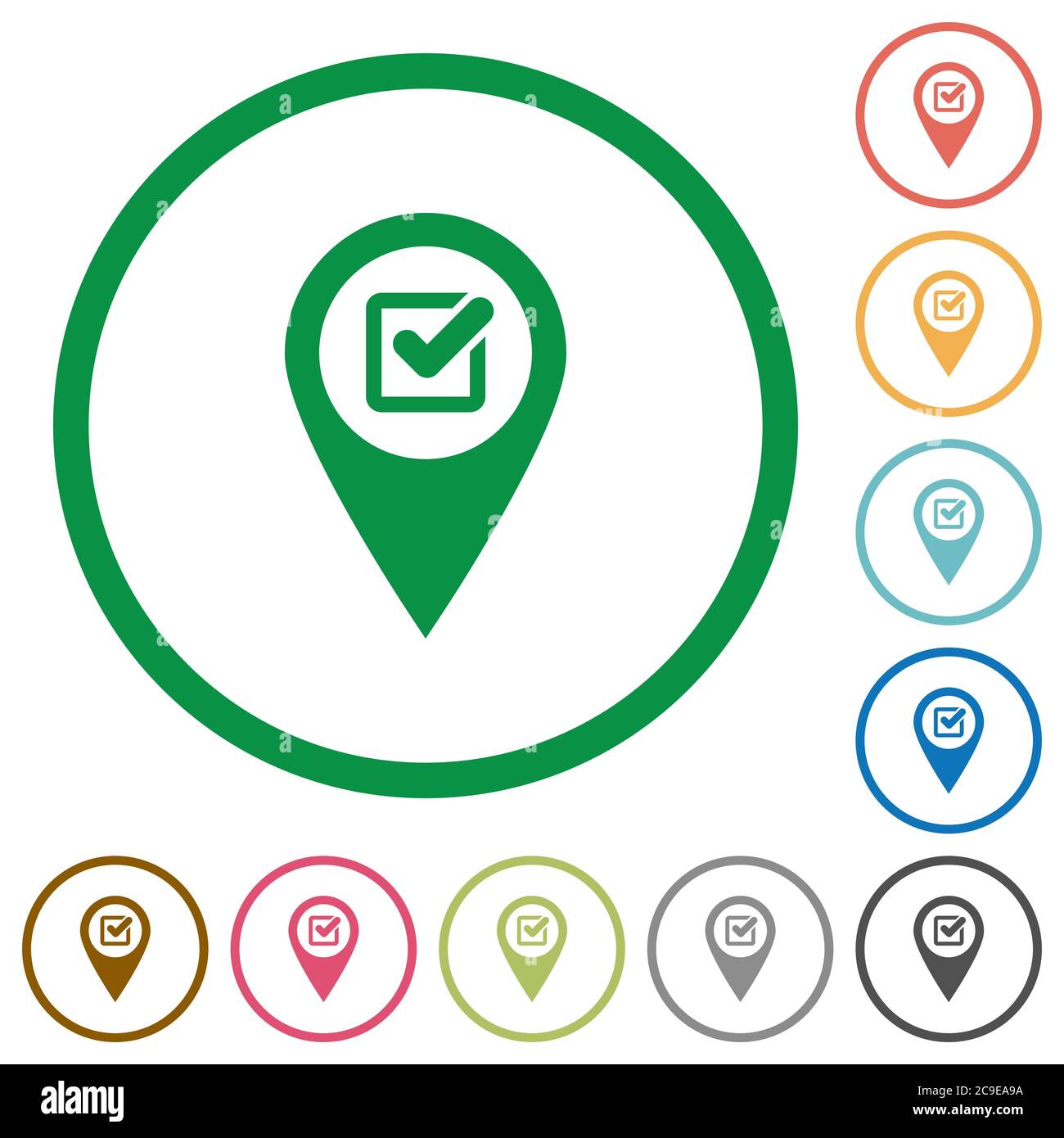 Checkpoint GPS map location flat color icons in round outlines on white ...