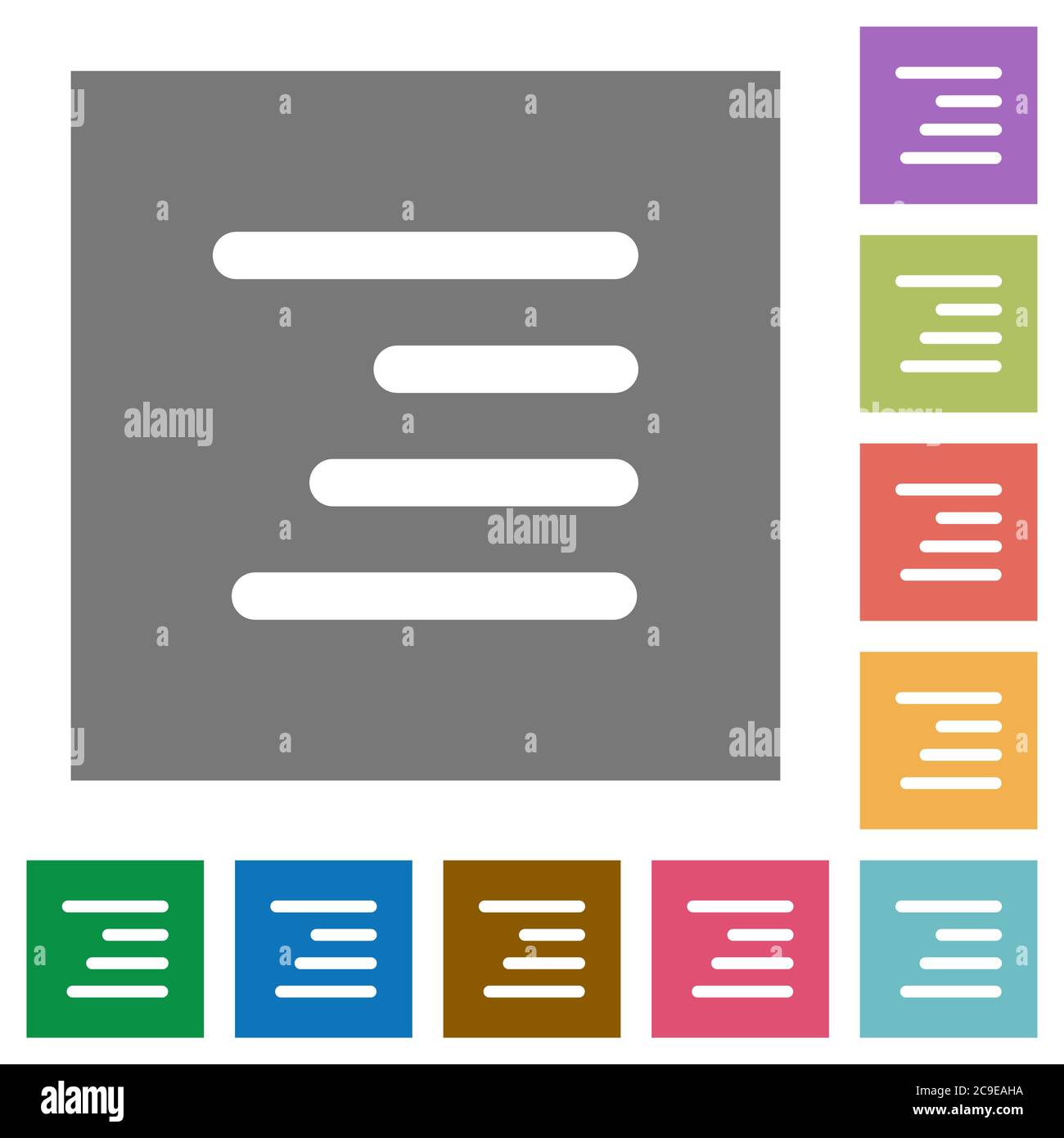 Text align right flat icons on simple color square backgrounds Stock ...