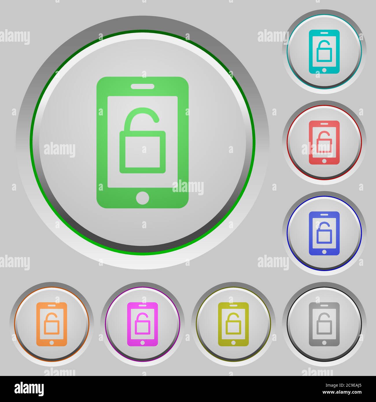 Smartphone unlock color icons on sunk push buttons Stock Vector Image ...