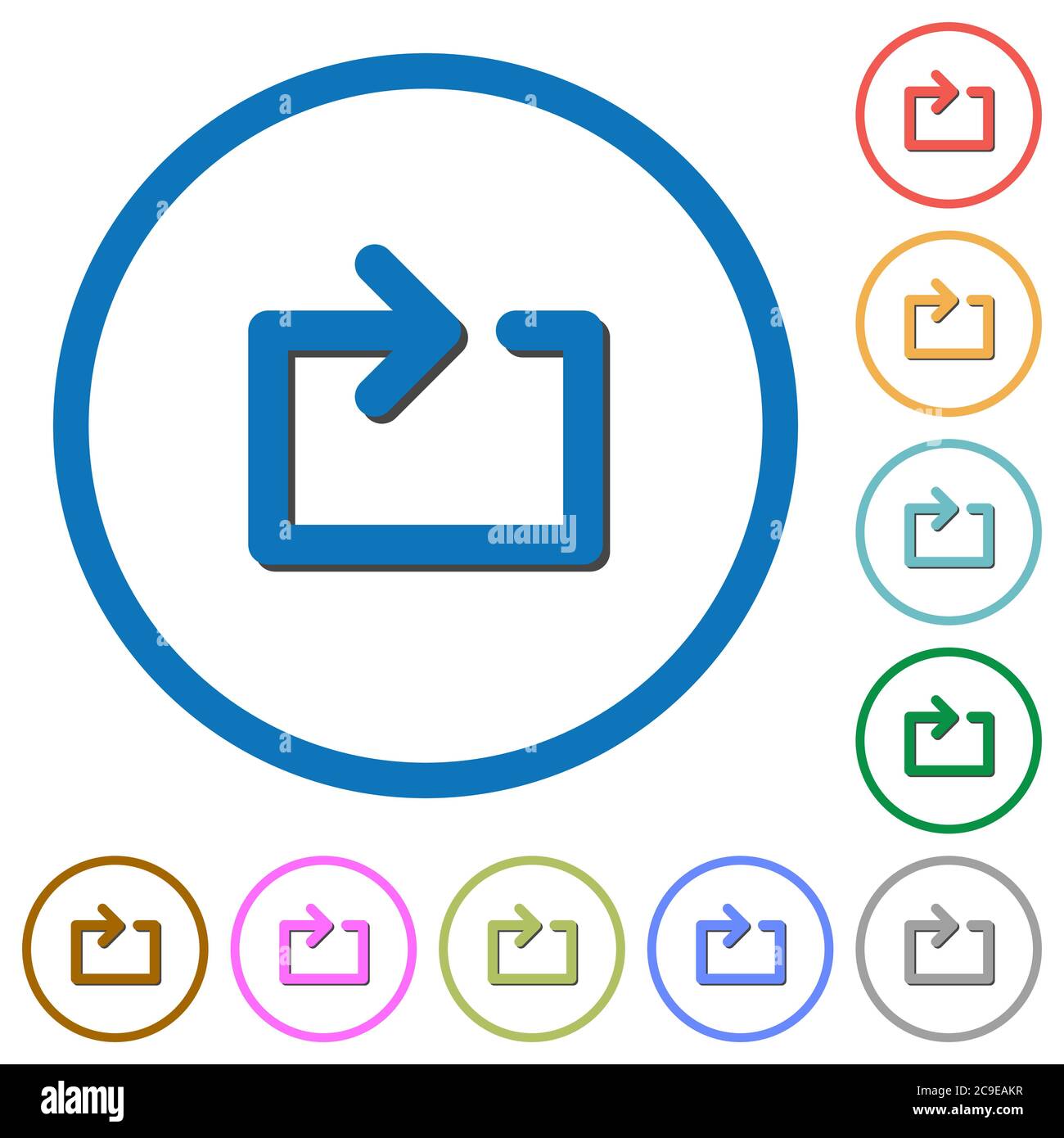 Media loop flat color vector icons with shadows in round outlines on ...