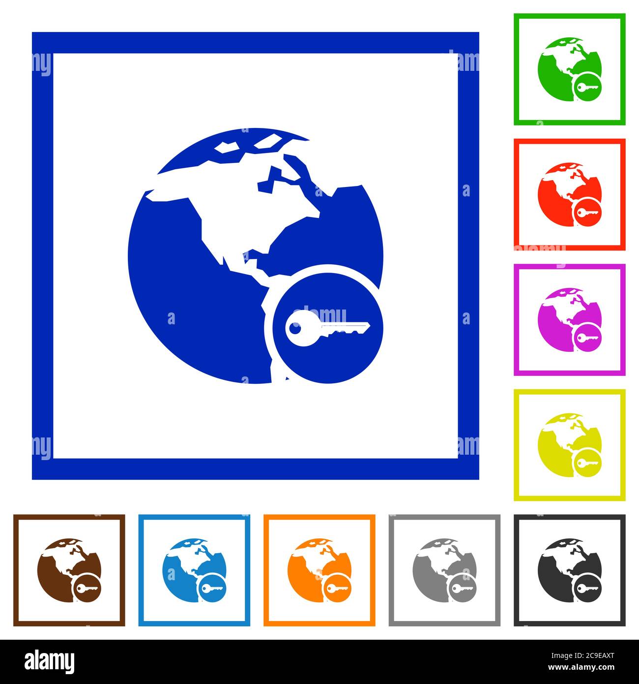 Secure internet surfing flat color icons in square frames on white ...