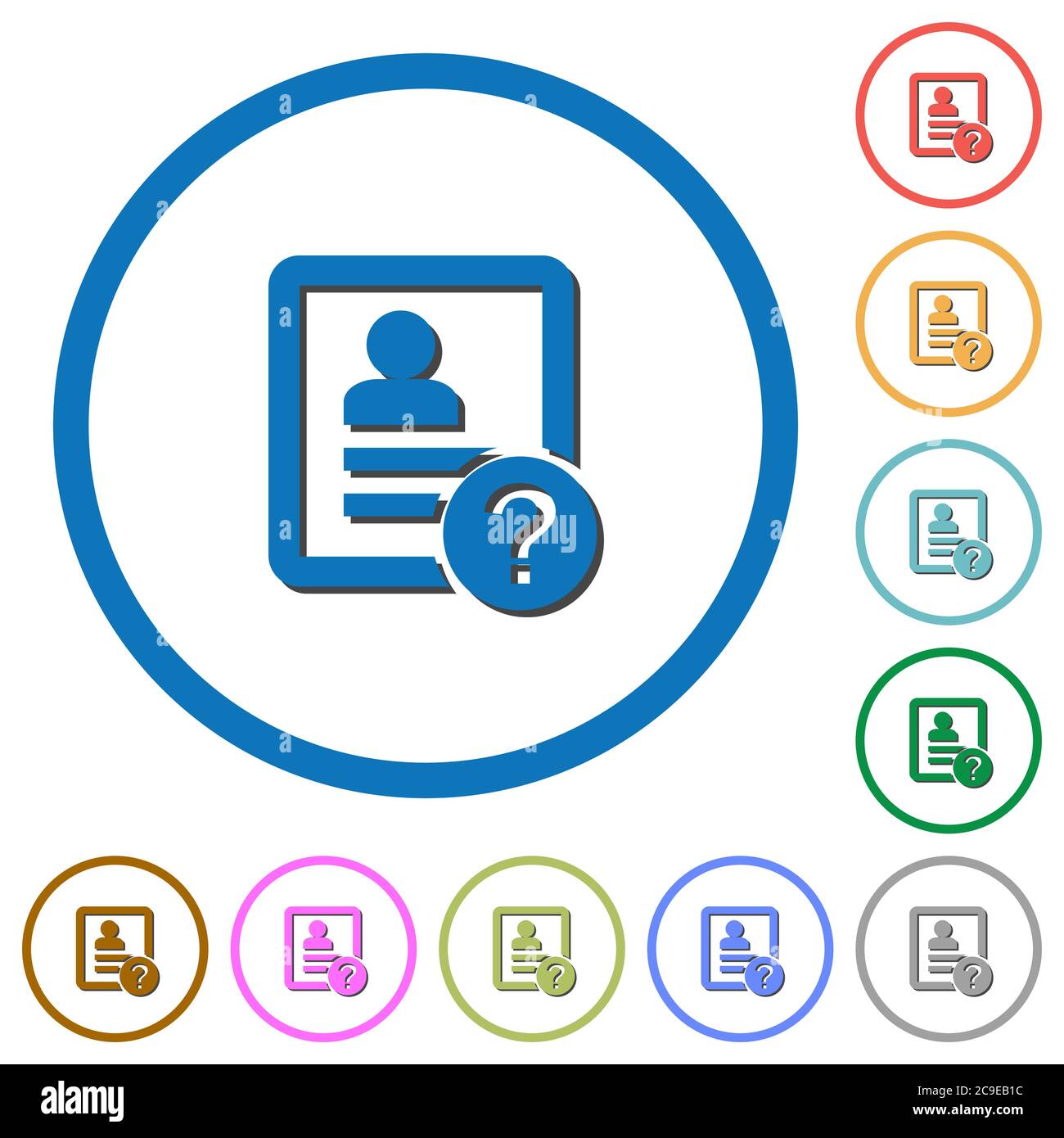 Unknown contact flat color vector icons with shadows in round outlines ...