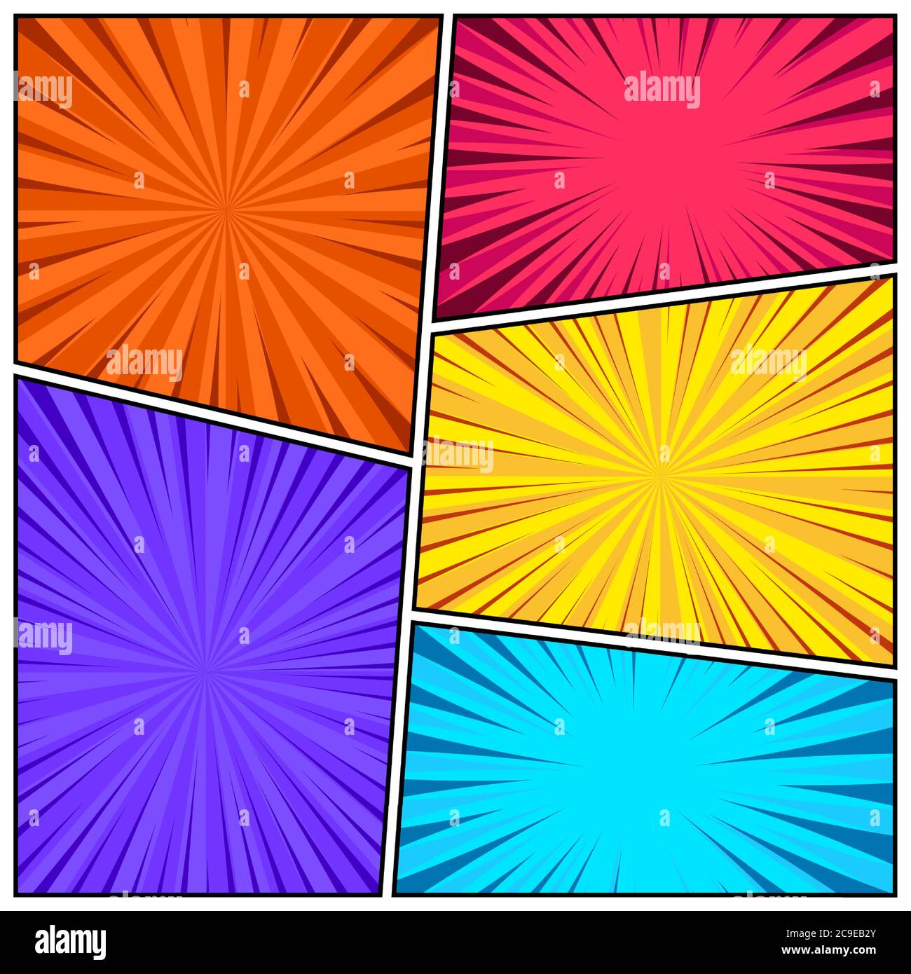 Cartoon comic backgrounds set. Comics book colorful poster with radial ...