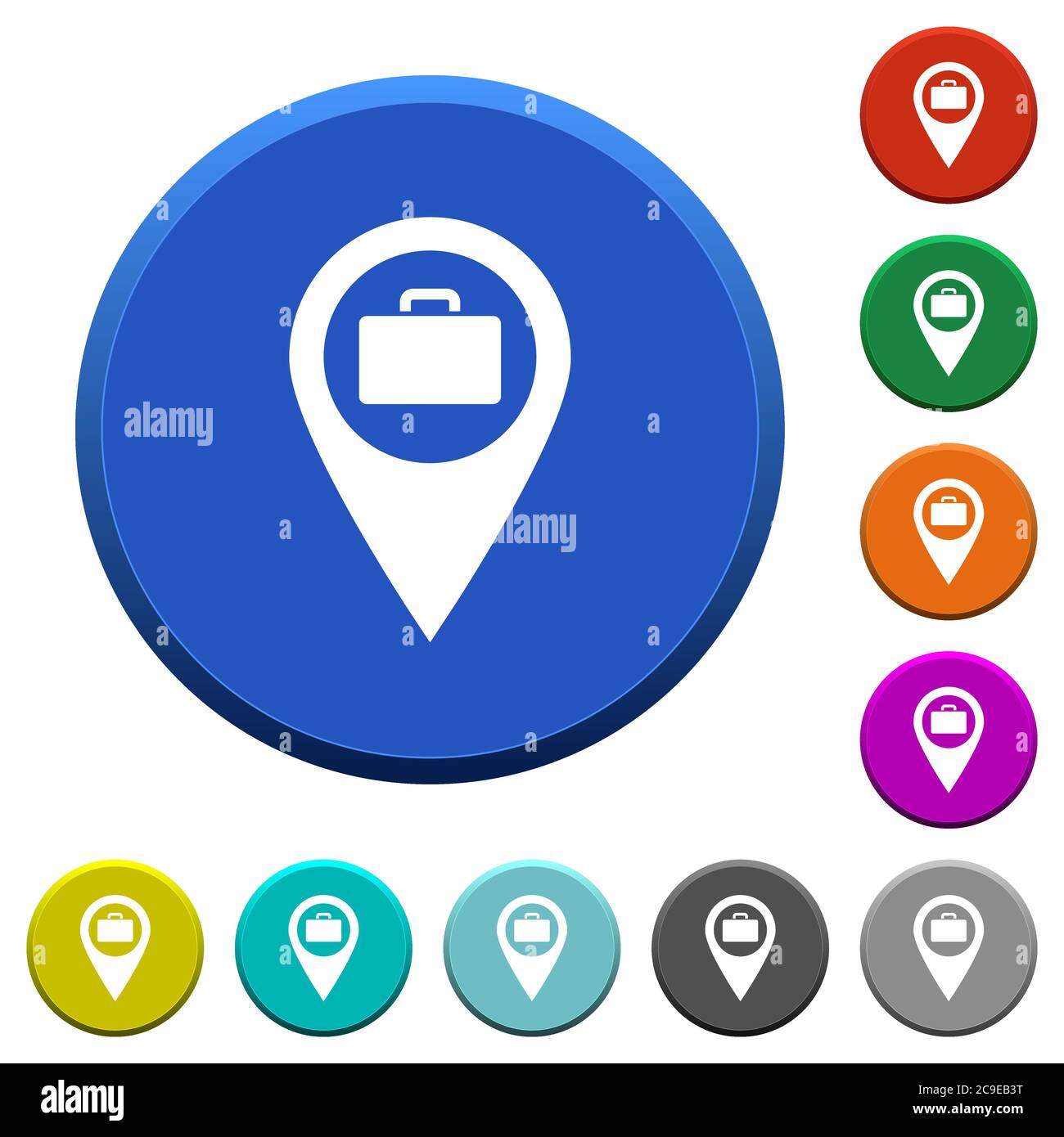Baggage storage GPS map location round color beveled buttons with ...