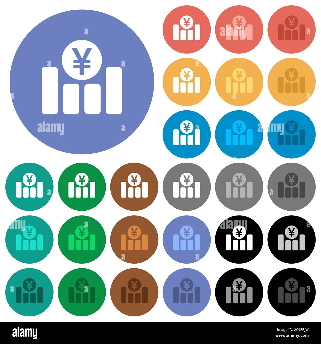 Yen financial graph multi colored flat icons on round backgrounds ...