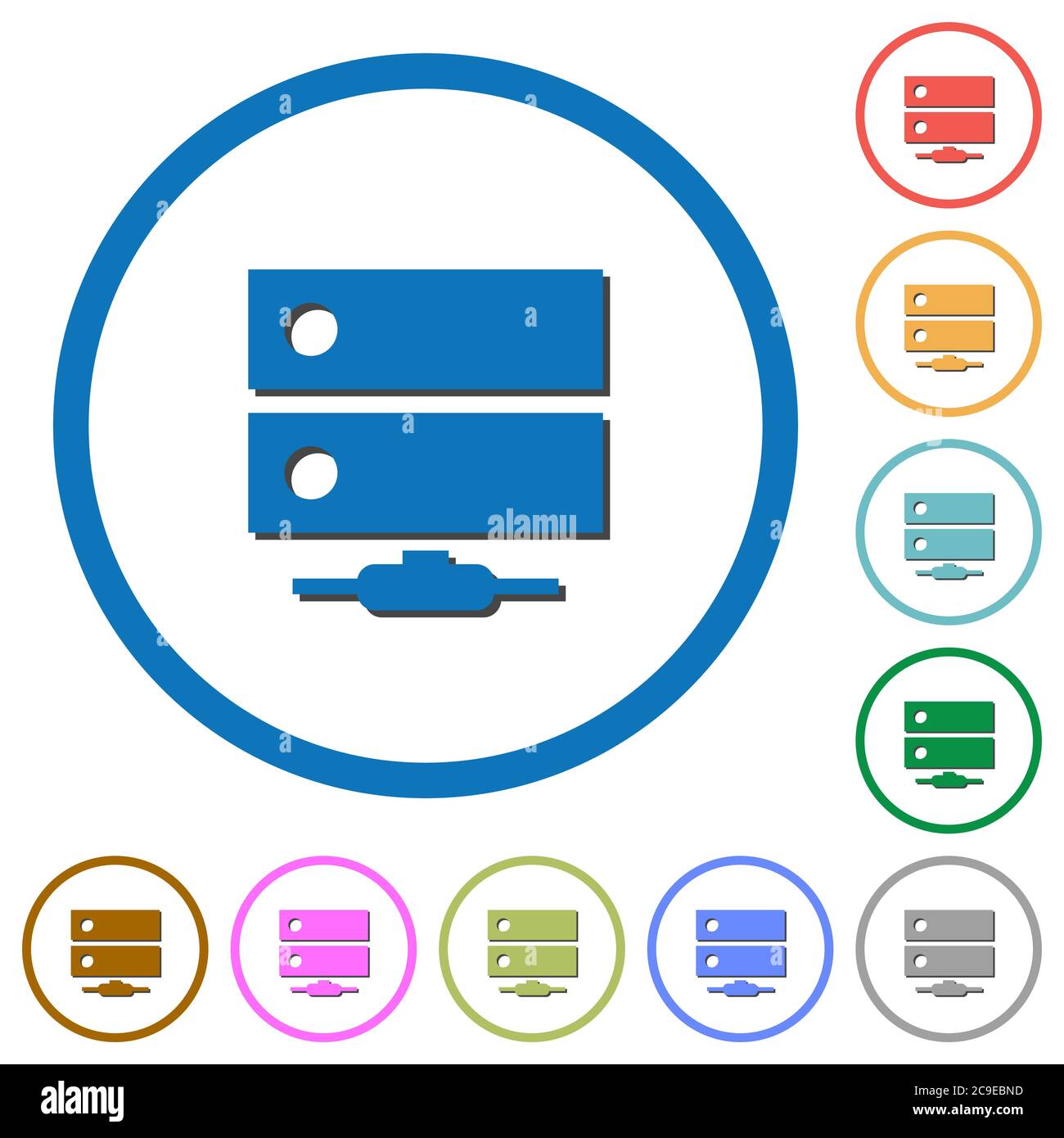 Network drive flat color vector icons with shadows in round outlines on ...