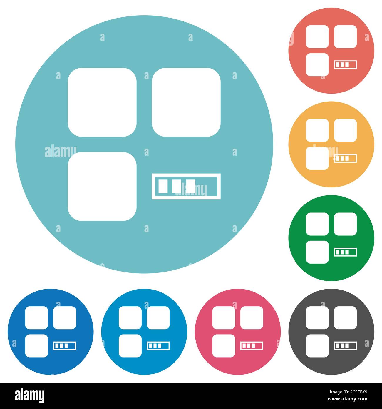 Component processing flat white icons on round color backgrounds Stock ...