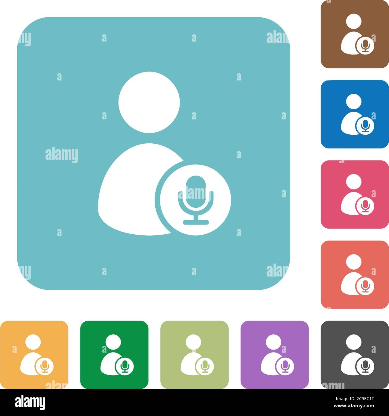 User broadcasting white flat icons on color rounded square backgrounds ...