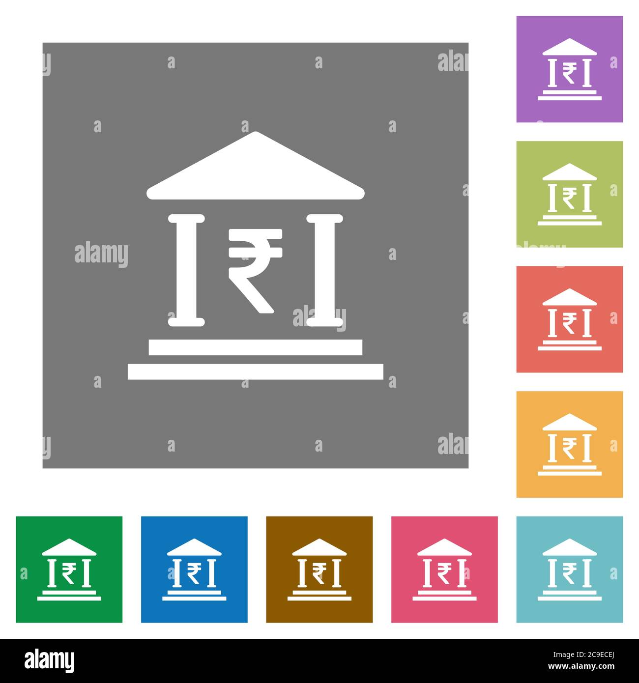 Indian Rupee bank office flat icons on simple color square backgrounds ...
