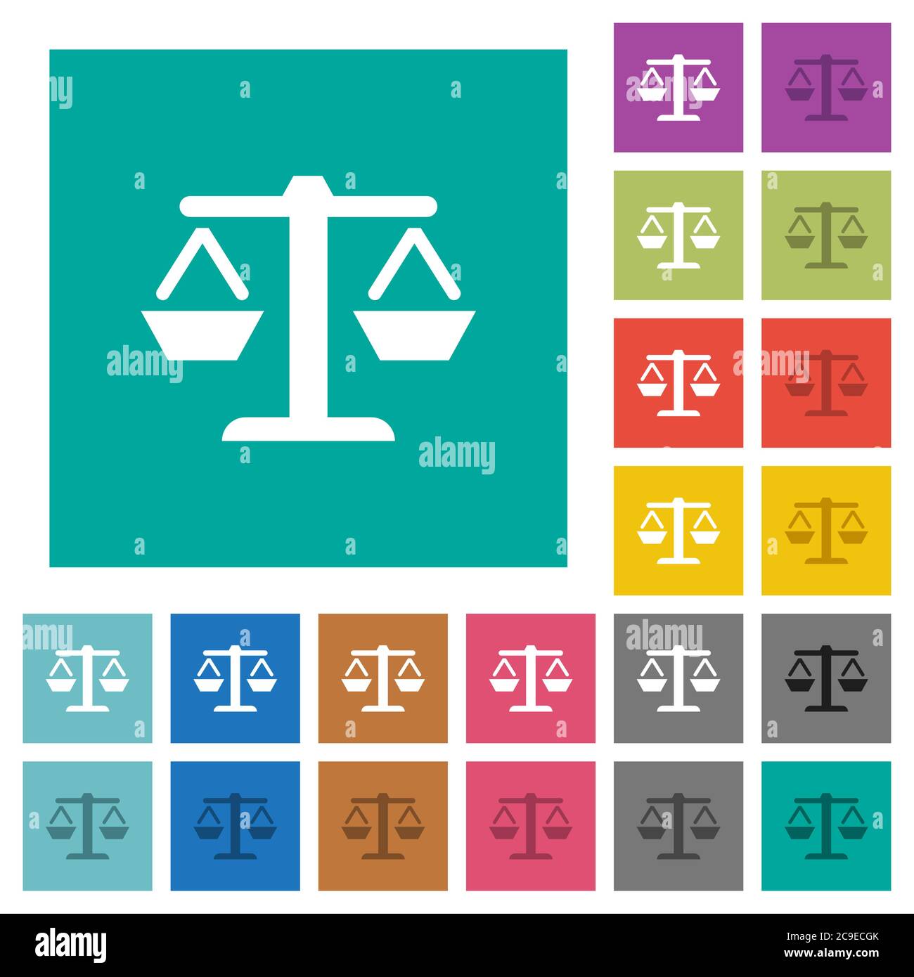 Balance multi colored flat icons on plain square backgrounds. Included ...
