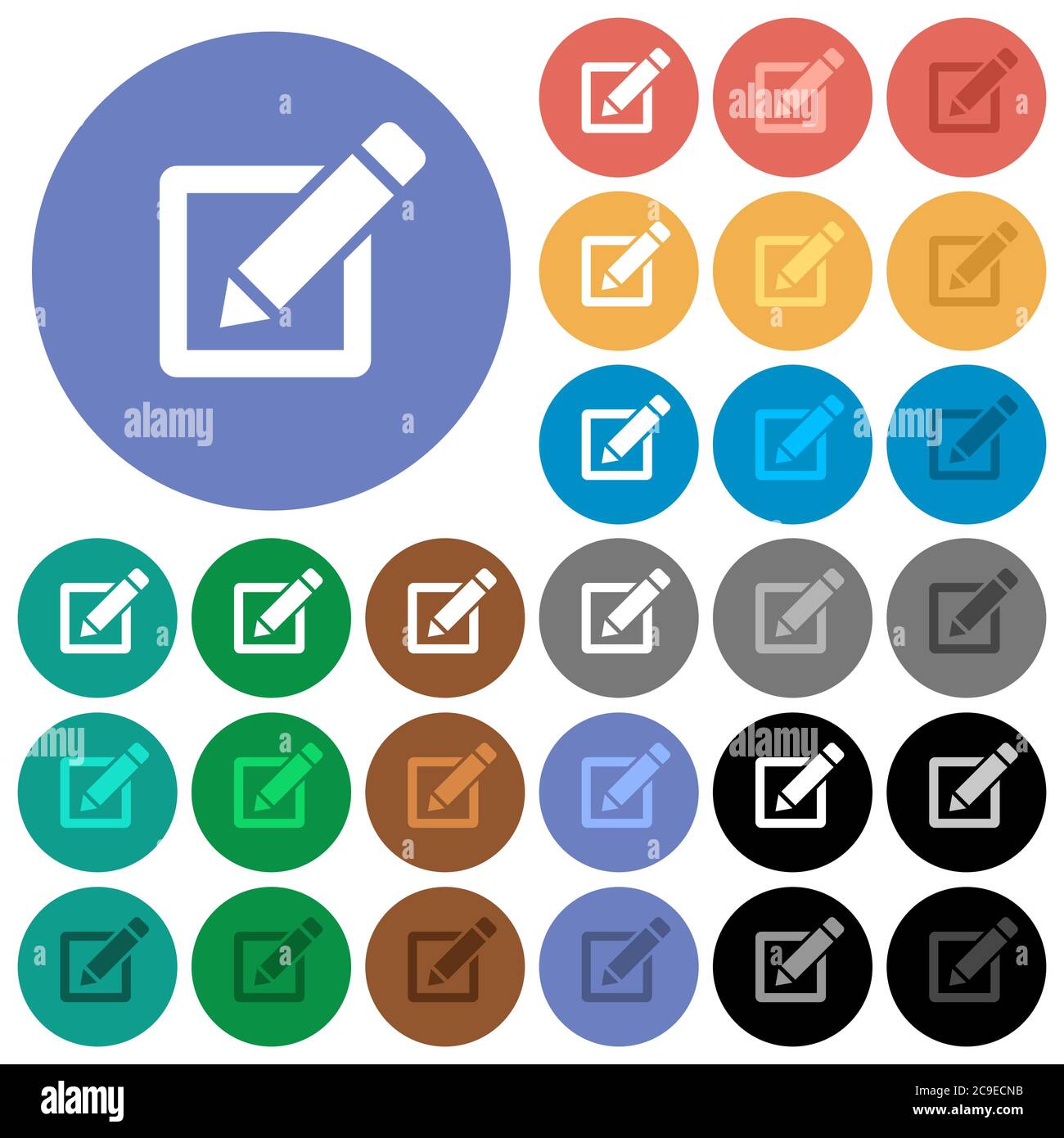 Editing box with pencil multi colored flat icons on round backgrounds ...