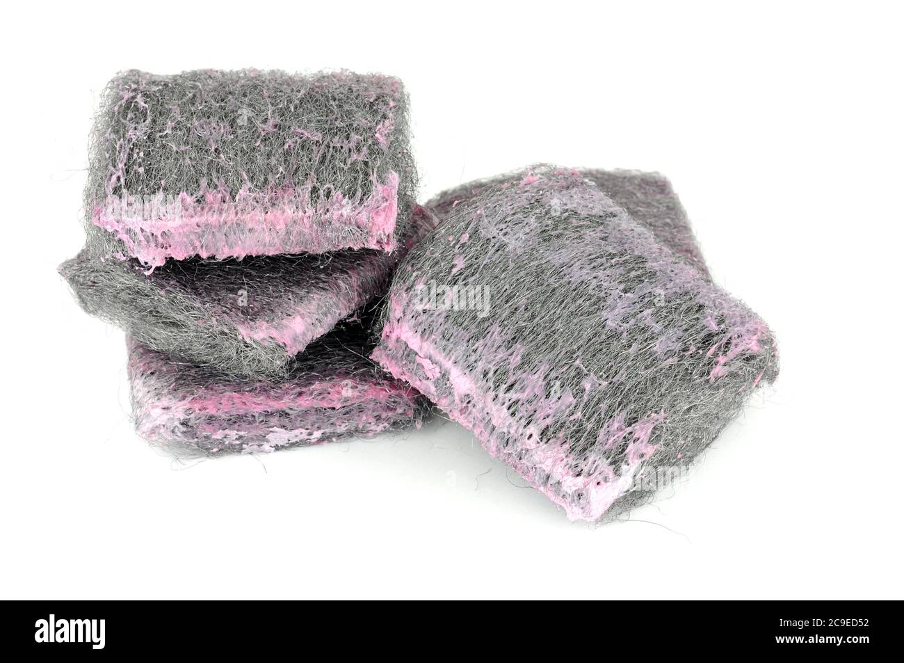 Soap filled wire wool scouring pads isolated on a white background ...