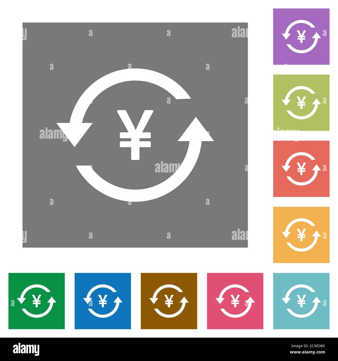 Yen pay back flat icons on simple color square backgrounds Stock Vector ...