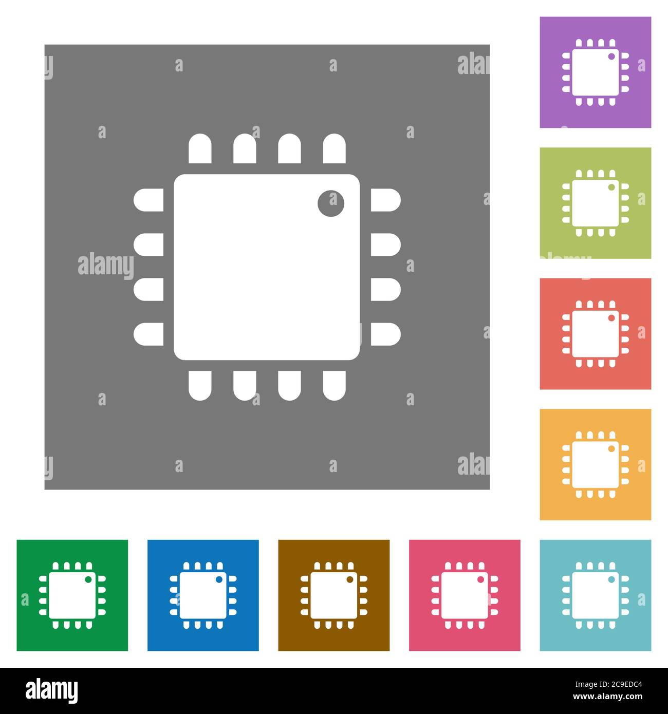 Computer processor flat icons on simple color square backgrounds Stock ...