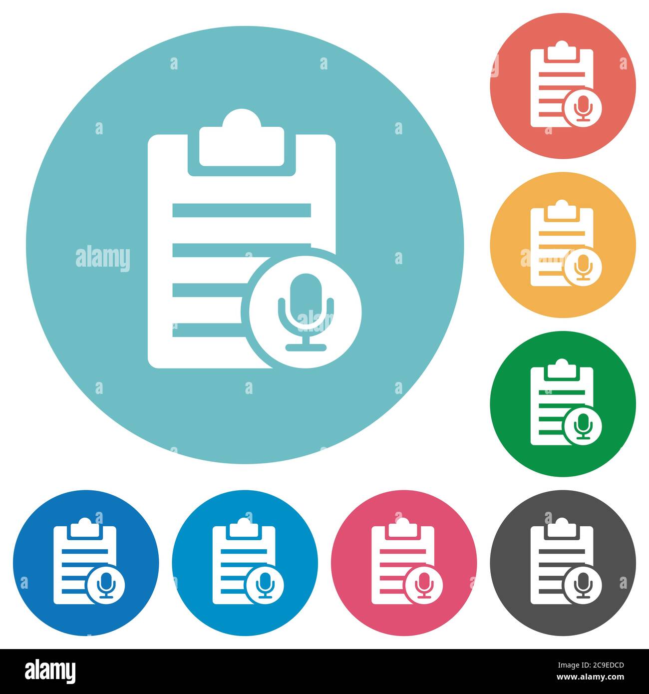 Voice note flat white icons on round color backgrounds Stock Vector ...