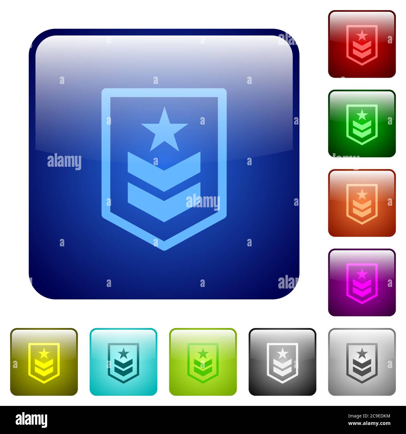 Military rank icons in rounded square color glossy button set Stock ...