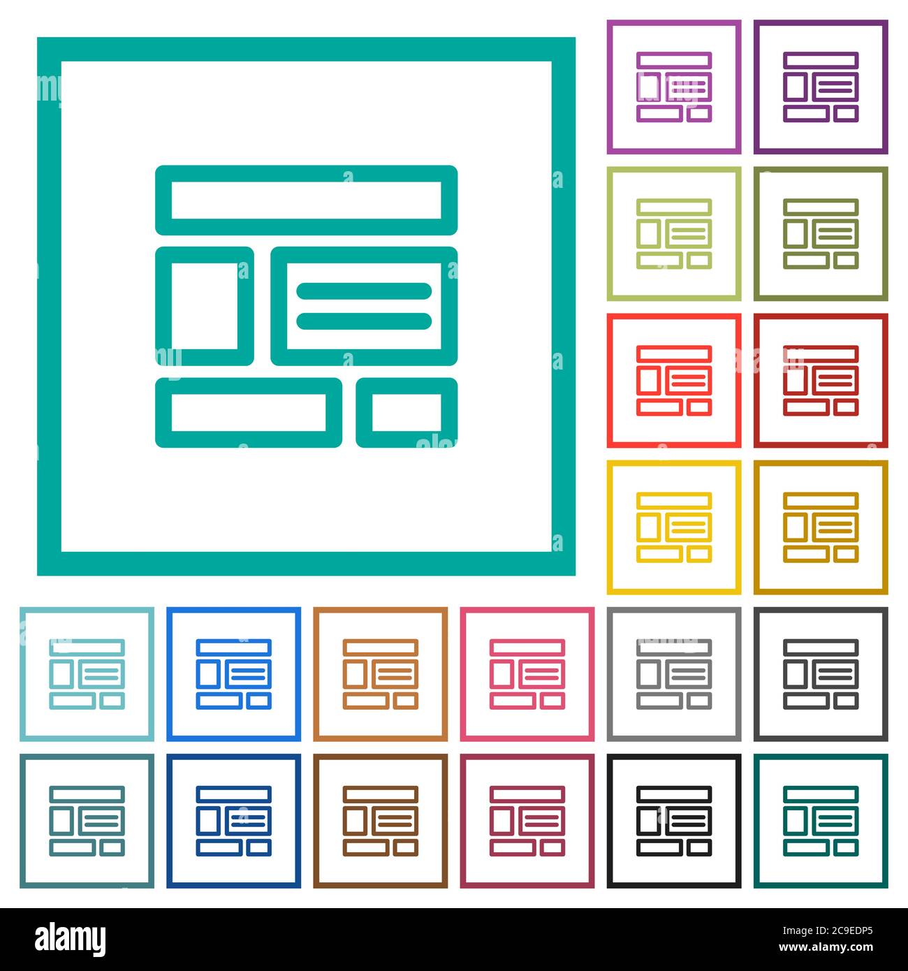 Web layout flat color icons with quadrant frames on white background ...