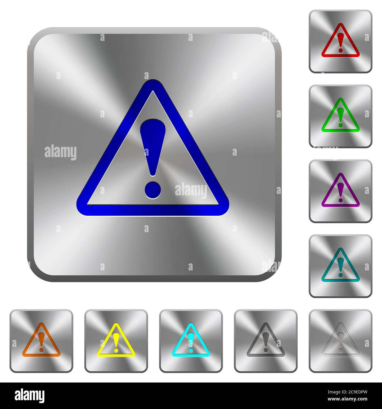 Triangle shaped warning sign engraved icons on rounded square glossy ...