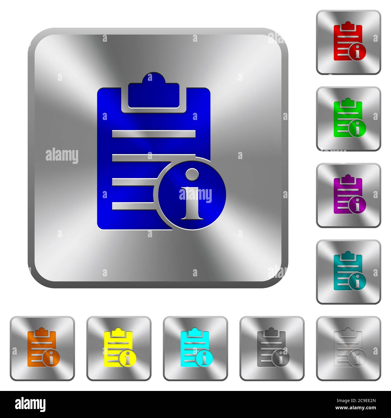 Note info engraved icons on rounded square glossy steel buttons Stock ...