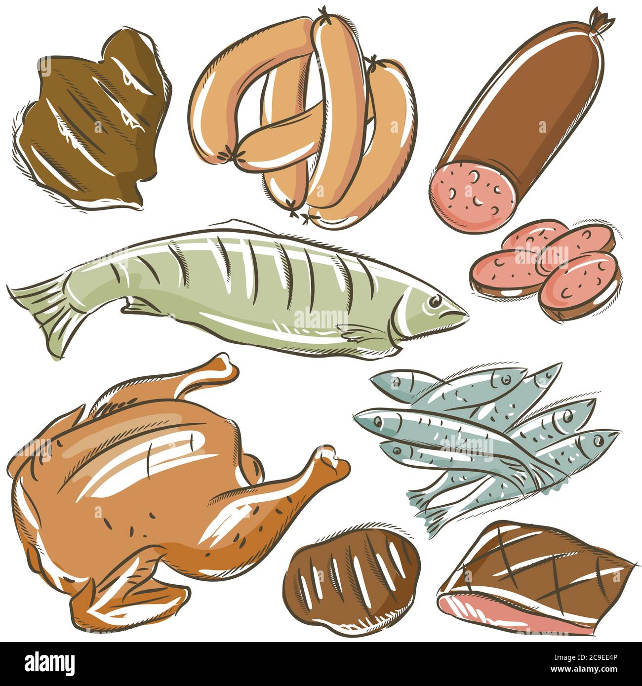 Food chicken fish illustration Stock Vector Images - Alamy