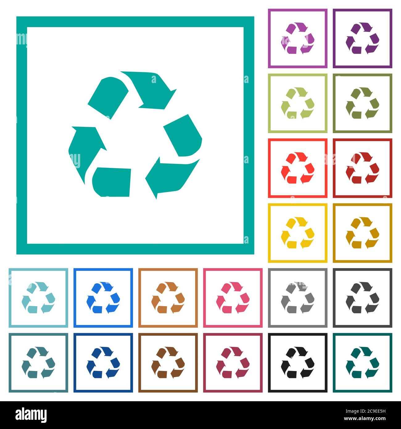 Recycling flat color icons with quadrant frames on white background ...
