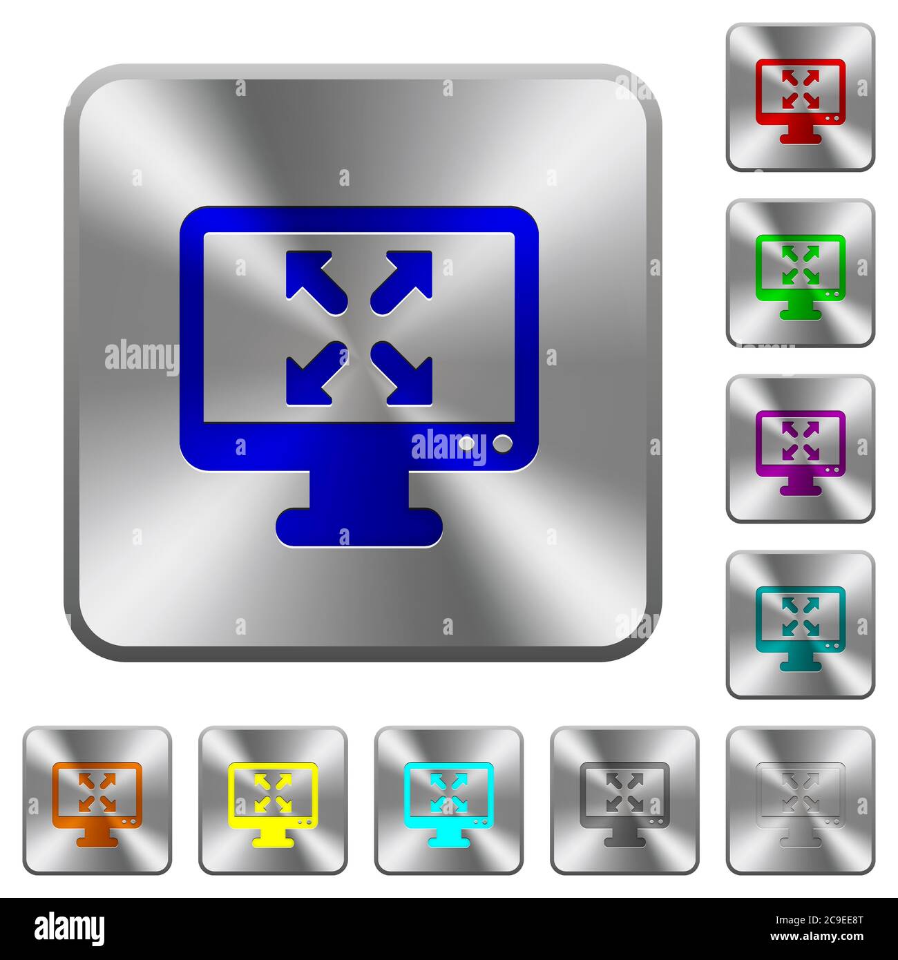 Change to fullscreen view engraved icons on rounded square glossy steel buttons Stock Vector ...