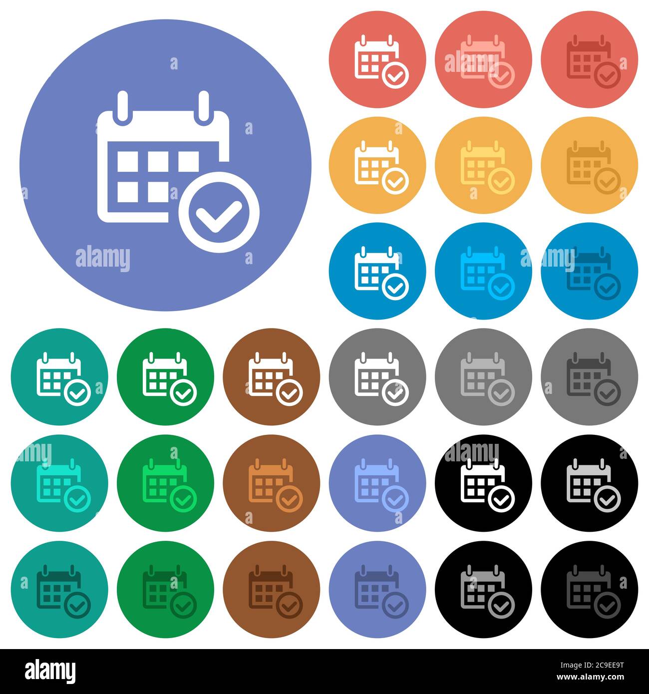 Calendar check multi colored flat icons on round backgrounds. Included ...