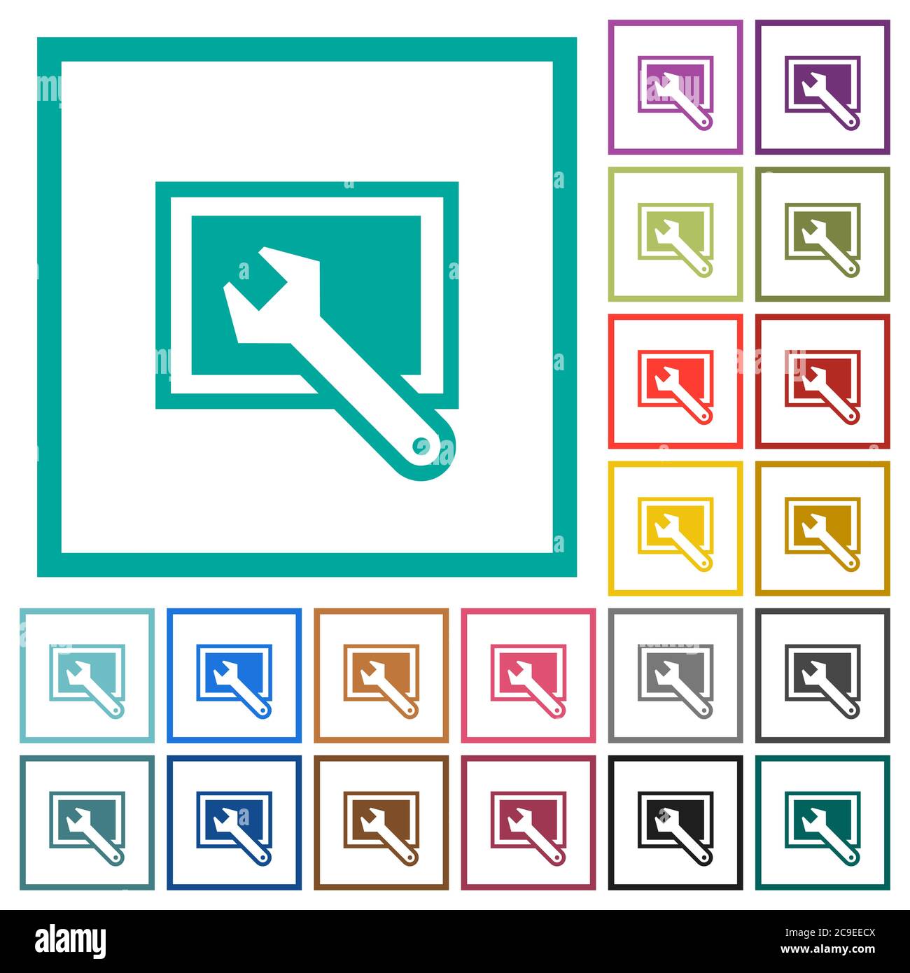 Screen settings flat color icons with quadrant frames on white ...