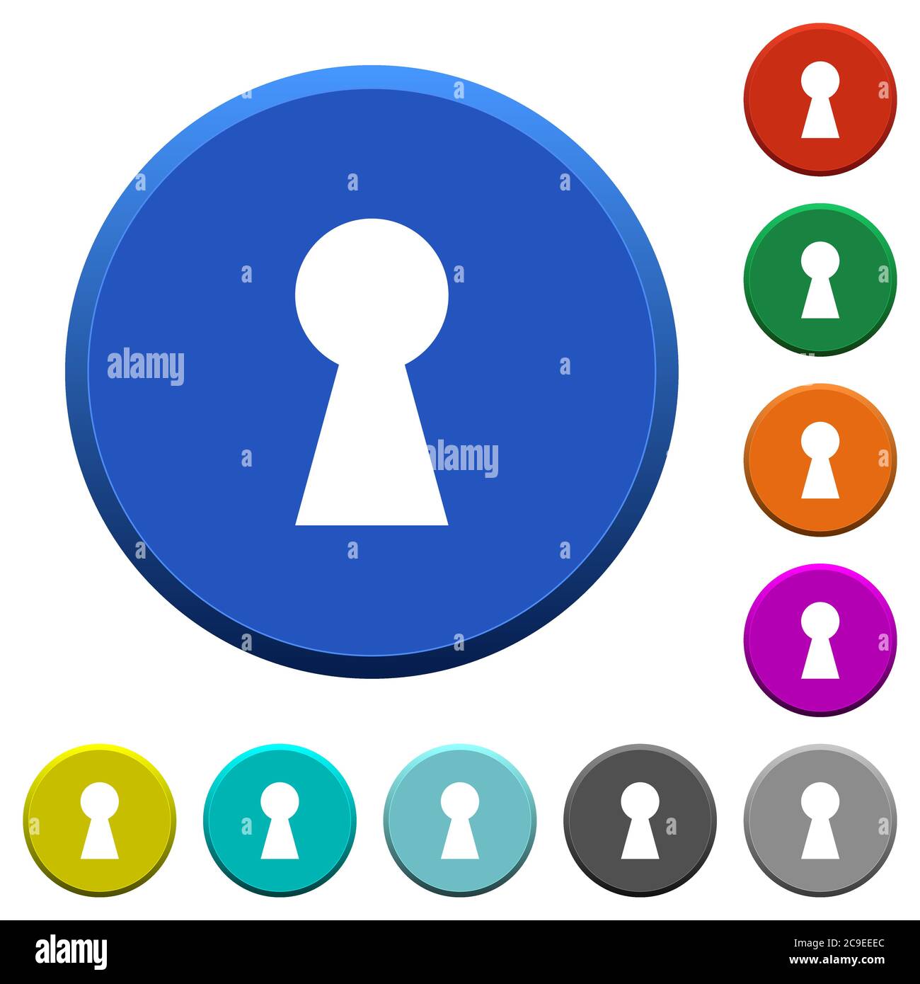 Keyhole round color beveled buttons with smooth surfaces and flat white ...