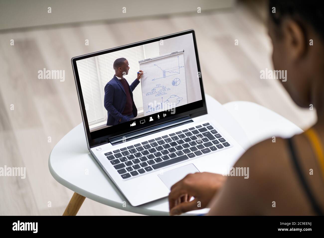Online Virtual Video Conference Training On Laptop Computer Stock Photo ...