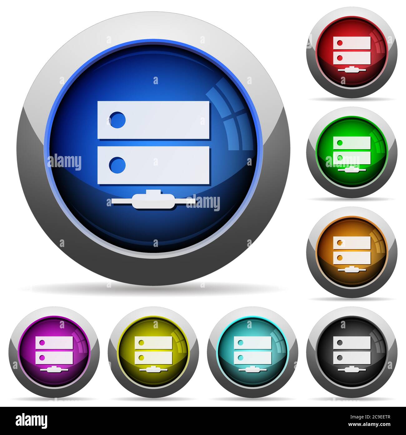 Network drive icons in round glossy buttons with steel frames Stock ...