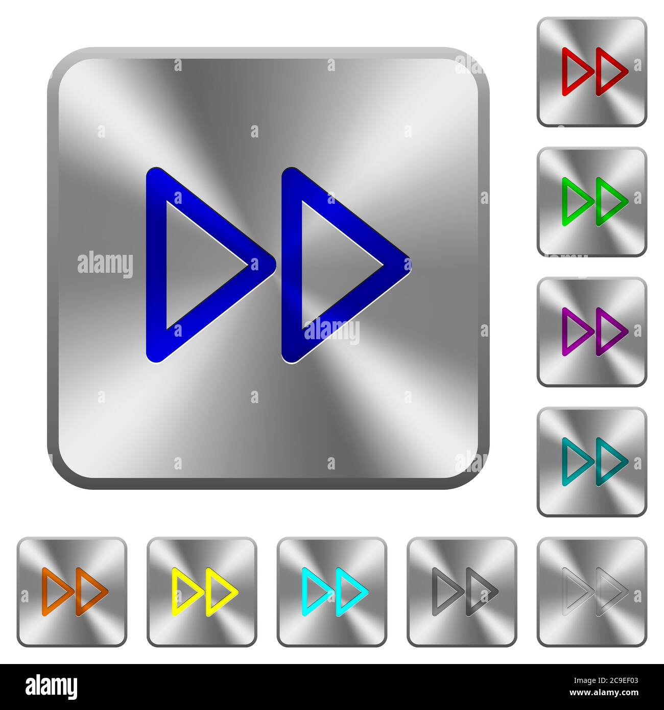 Media fast forward engraved icons on rounded square glossy steel ...