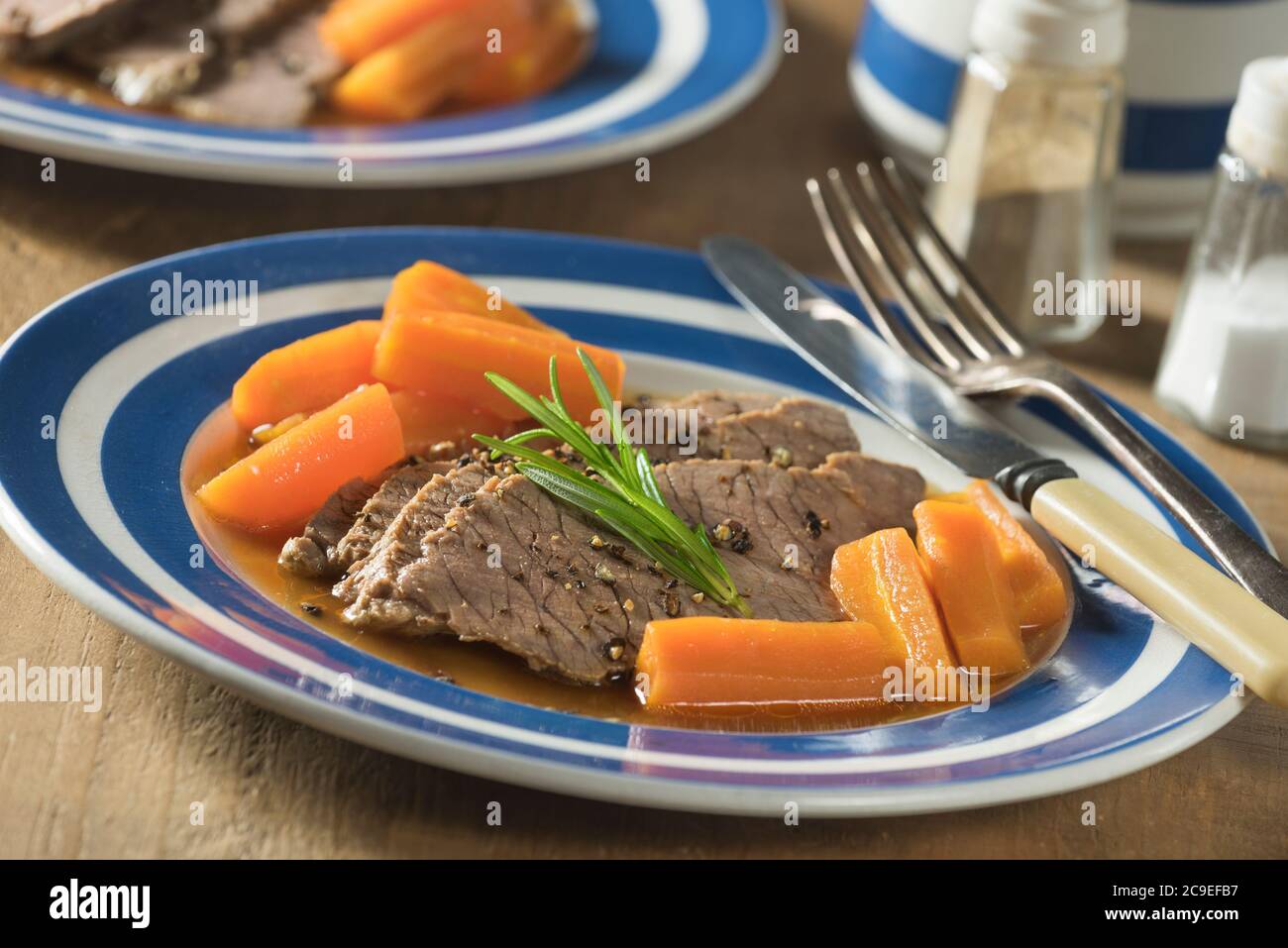 Boiled beef and carrots. Traditional food UK Stock Photo - Alamy