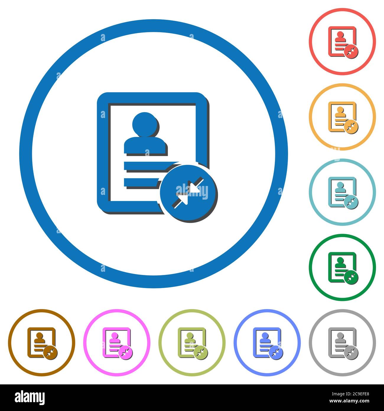 Reduce contact flat color vector icons with shadows in round outlines ...