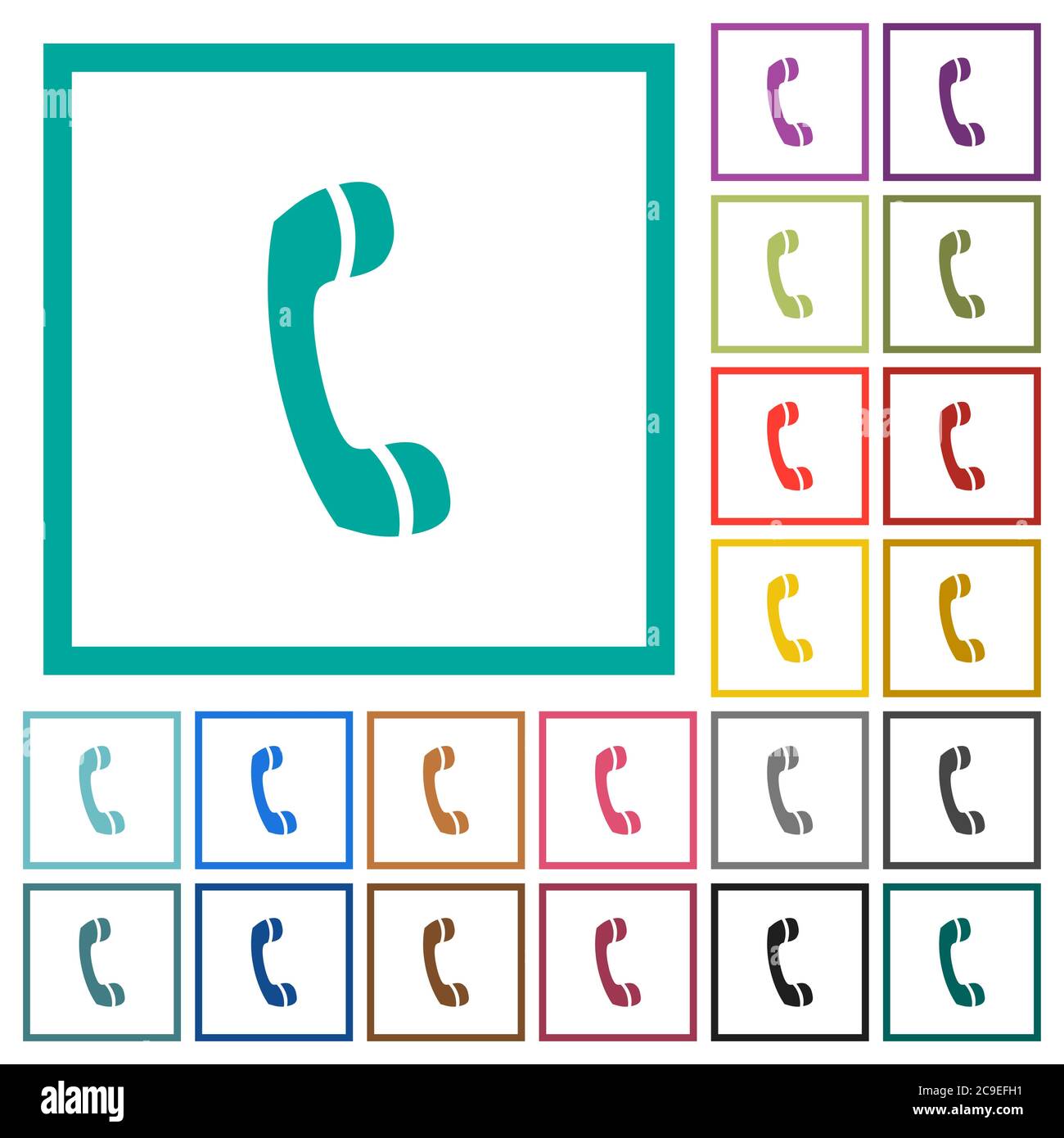 Telephone call symbol flat color icons with quadrant frames on white ...