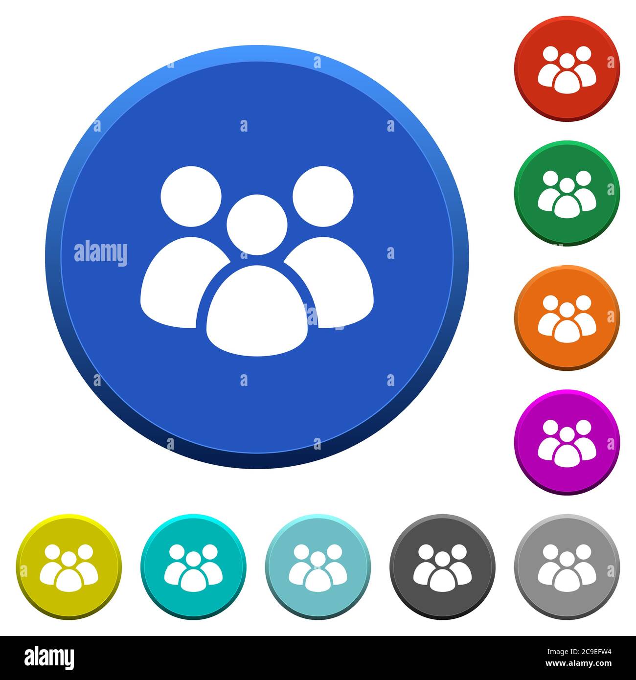Team round color beveled buttons with smooth surfaces and flat white ...