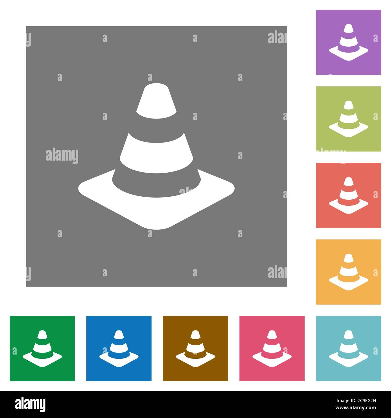 Traffic cone flat icons on simple color square backgrounds Stock Vector ...