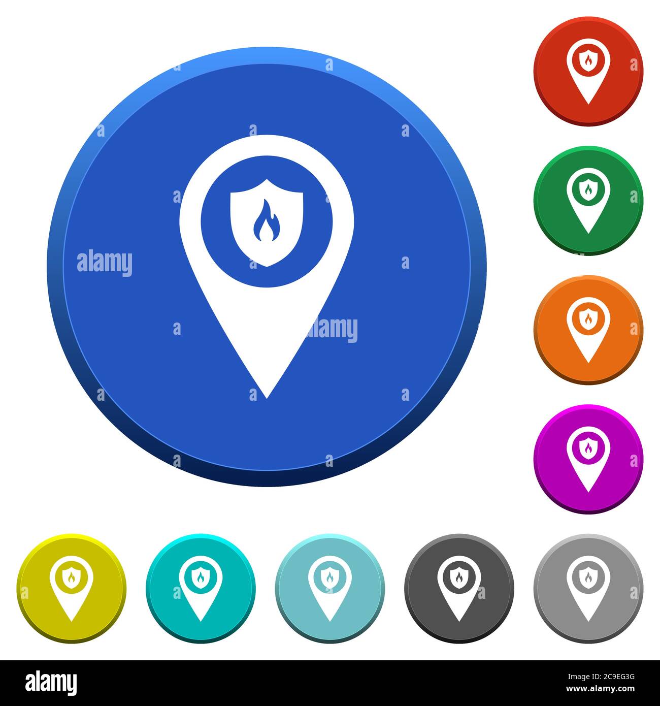 Fire station GPS map location round color beveled buttons with smooth ...