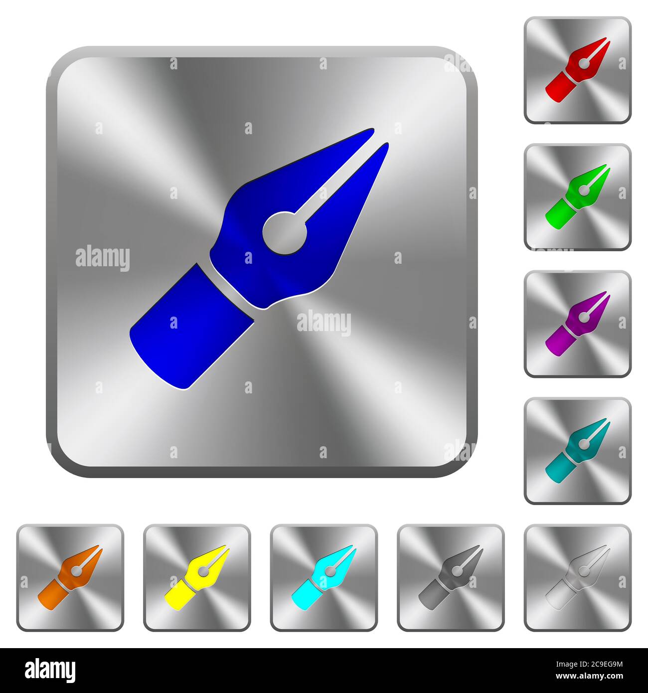 Vector pen symbol engraved icons on rounded square glossy steel buttons ...